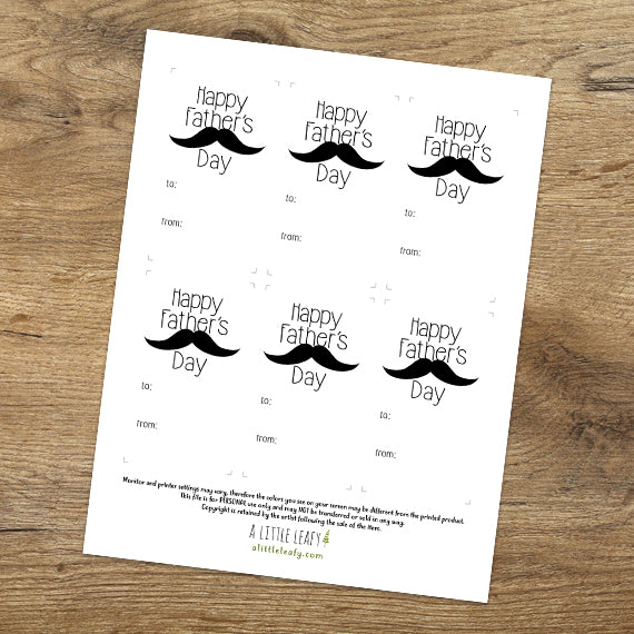 Happy Father's Day (Moustache) - Print At Home Gift Tags – A Little Leafy